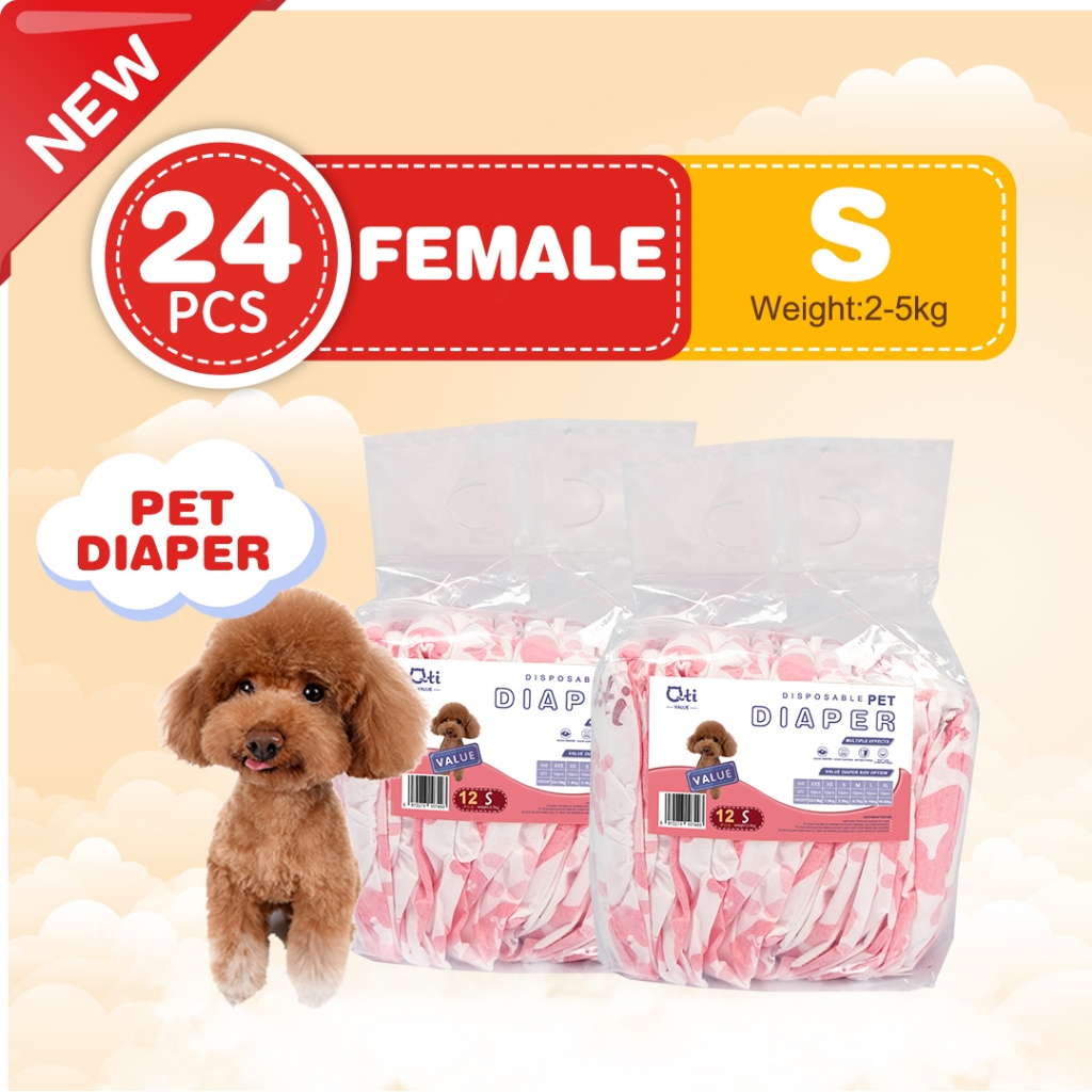 Qti Female Dog Diaper S Size 24’s for 2-5KG Cat Diaper Pet Disposable ...