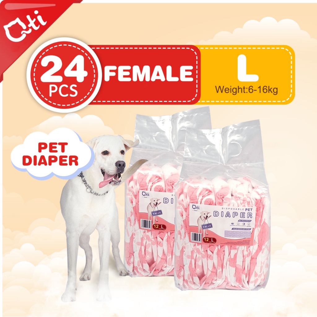Qti Female Dog Diaper L Size 24’s for 6-16KG Cat Diaper Pet Disposable ...