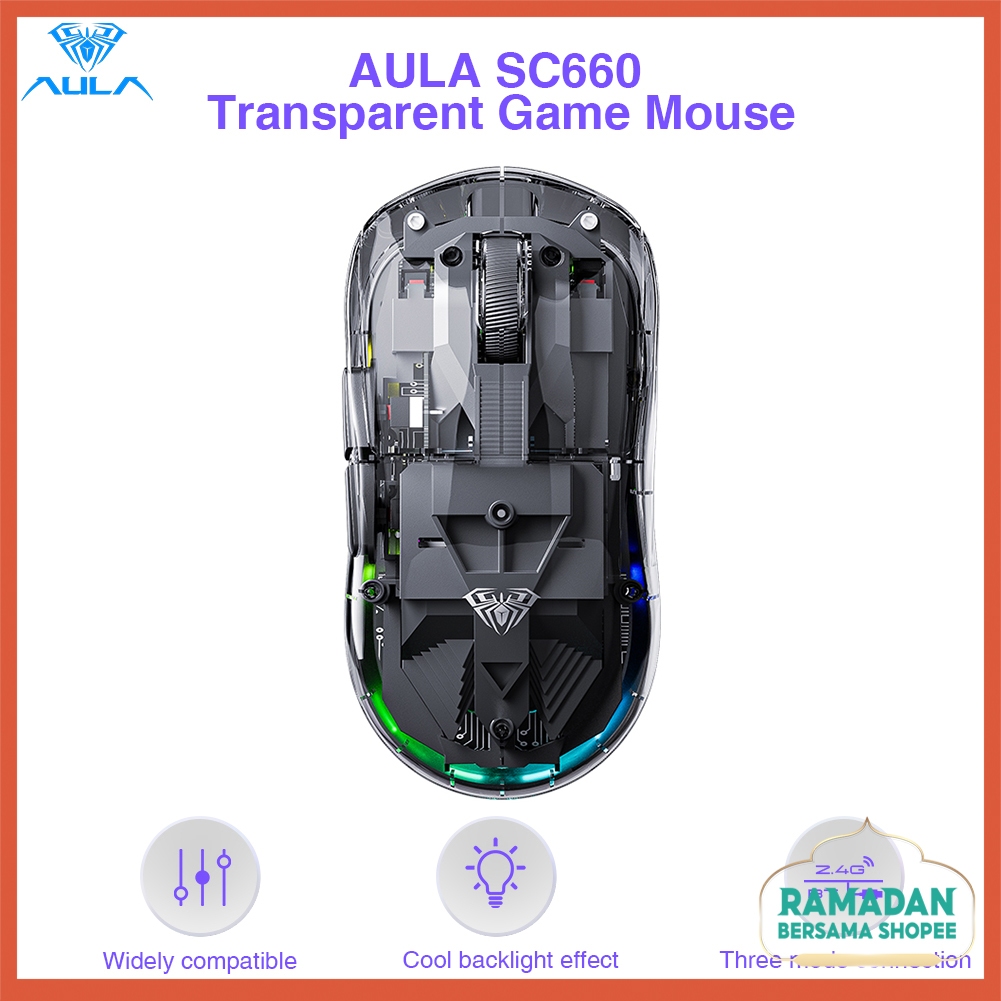 AULA SC660 Tri-Mode Game Mouse Wireless 2.4G/bluetooth/wired Backlight ...
