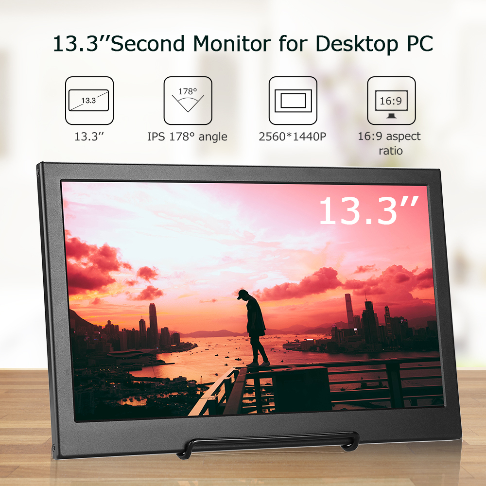 13.3“ 2K Portable Monitor HDMI USBC Type-C Input Gaming Monitor For PC ...
