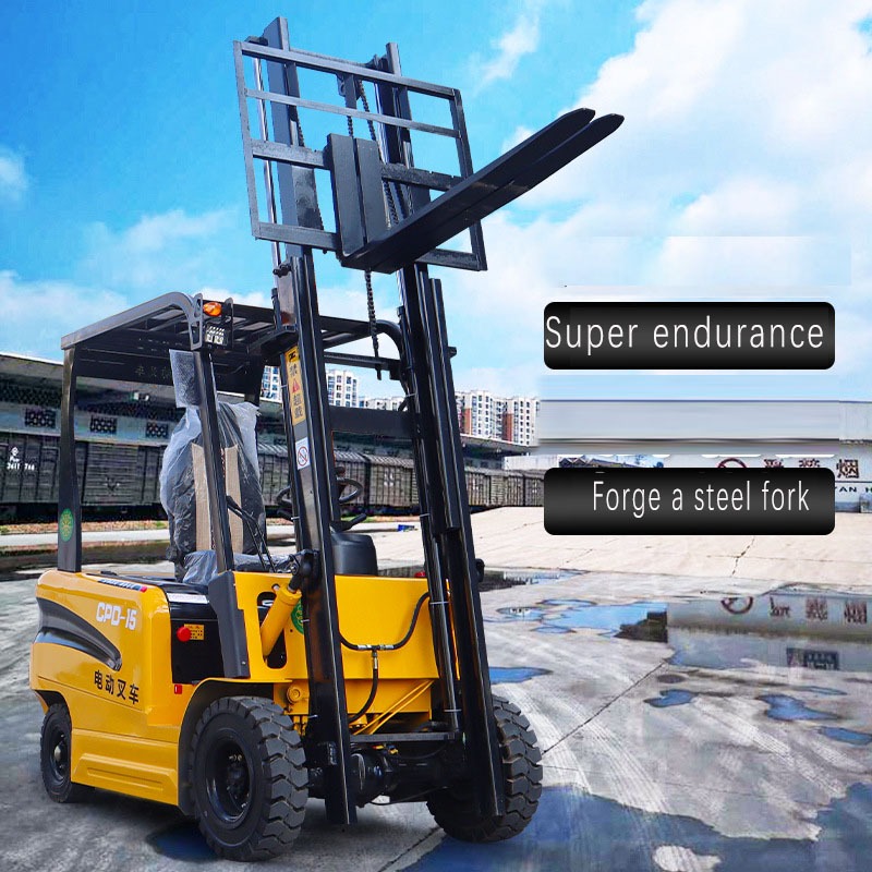Electric hydraulic forklift small ride-on three-wheel 1 2 ton 3 ton stacker three-point lift ...