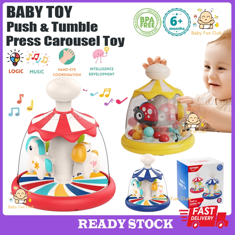 【Baby Fun】Baby Press Carousel Toy，Cute Animal Push & Tumble Toy，Baby ...