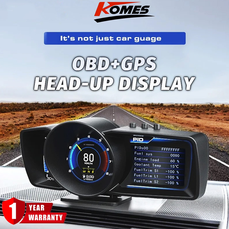 KOMES A600 3 LCD Screen OBD2+GPS Smart Car Speedometer, HUD Gauge Head Up Display For Speed,RPM ...