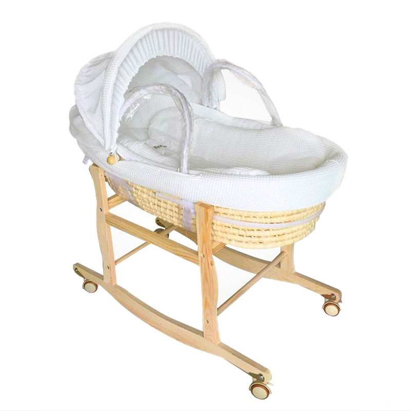 Natural Corn Leaf Sleeping Basket and Wood Rocking Baby Beds Cribs ...
