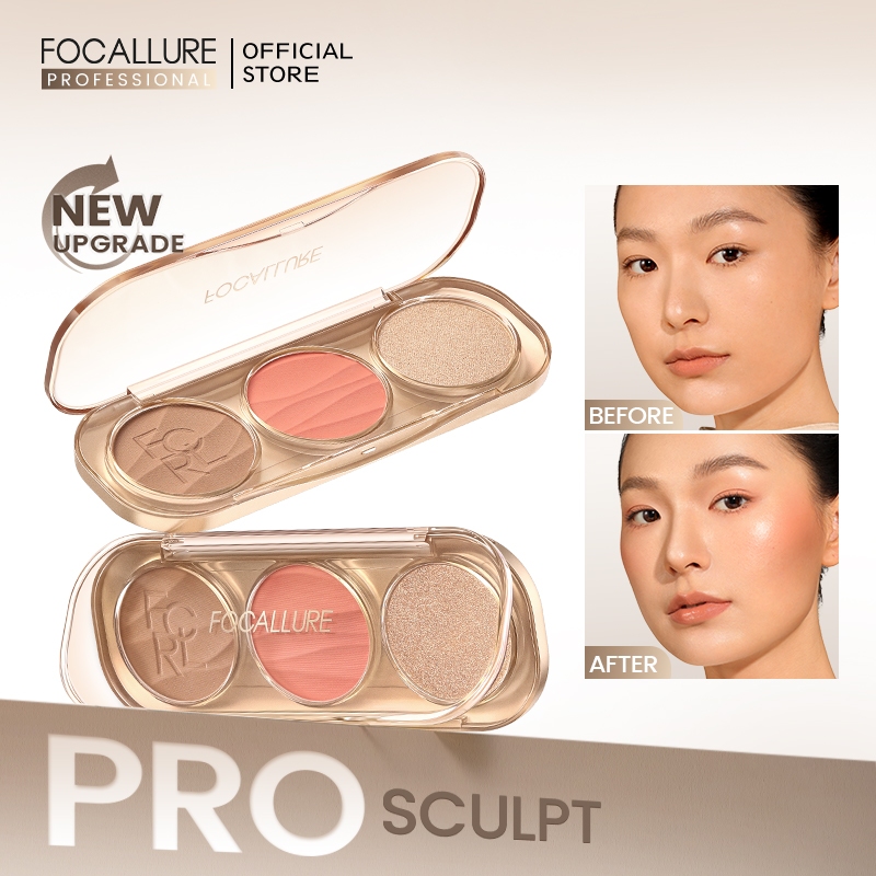 Focallure Pro-Sculpt 3-in-1 Facial Shaping Upgrade Palette Highlighter & Contour & Blush Multi ...