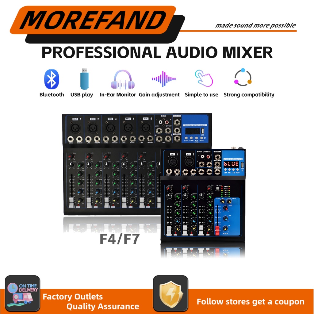 MOREFAND Professional Audio Mixer 7/4 Channel Mixer MG07BT/MG04BT USB ...