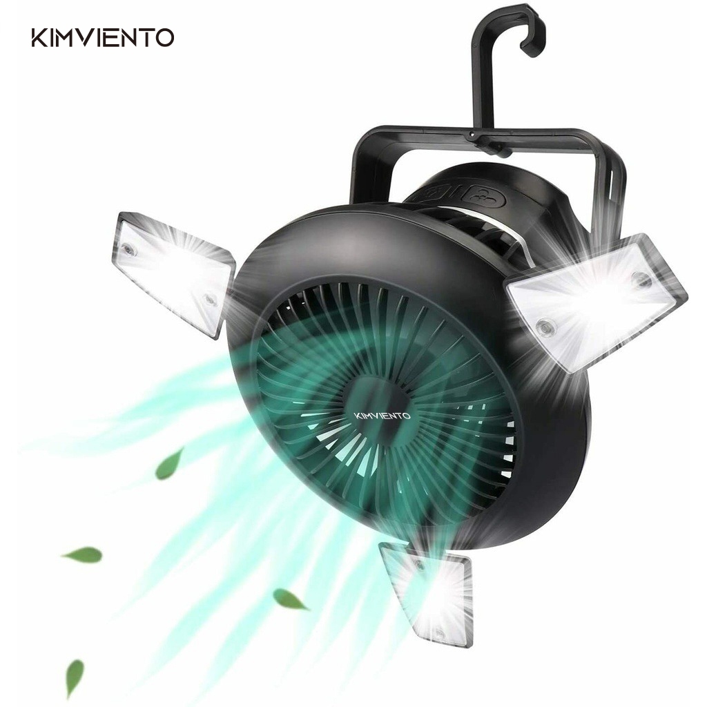 Kimviento Camping Fan with LED Lights Portable Solar Tent Fan with ...