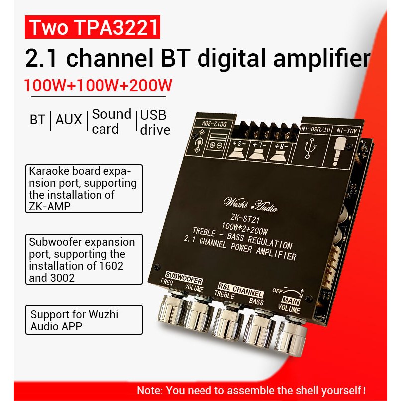 DIYMORE ZK-ST21 2.1 channel Bluetooth power amplifier board 100W+100W+200W two TI original cores ...