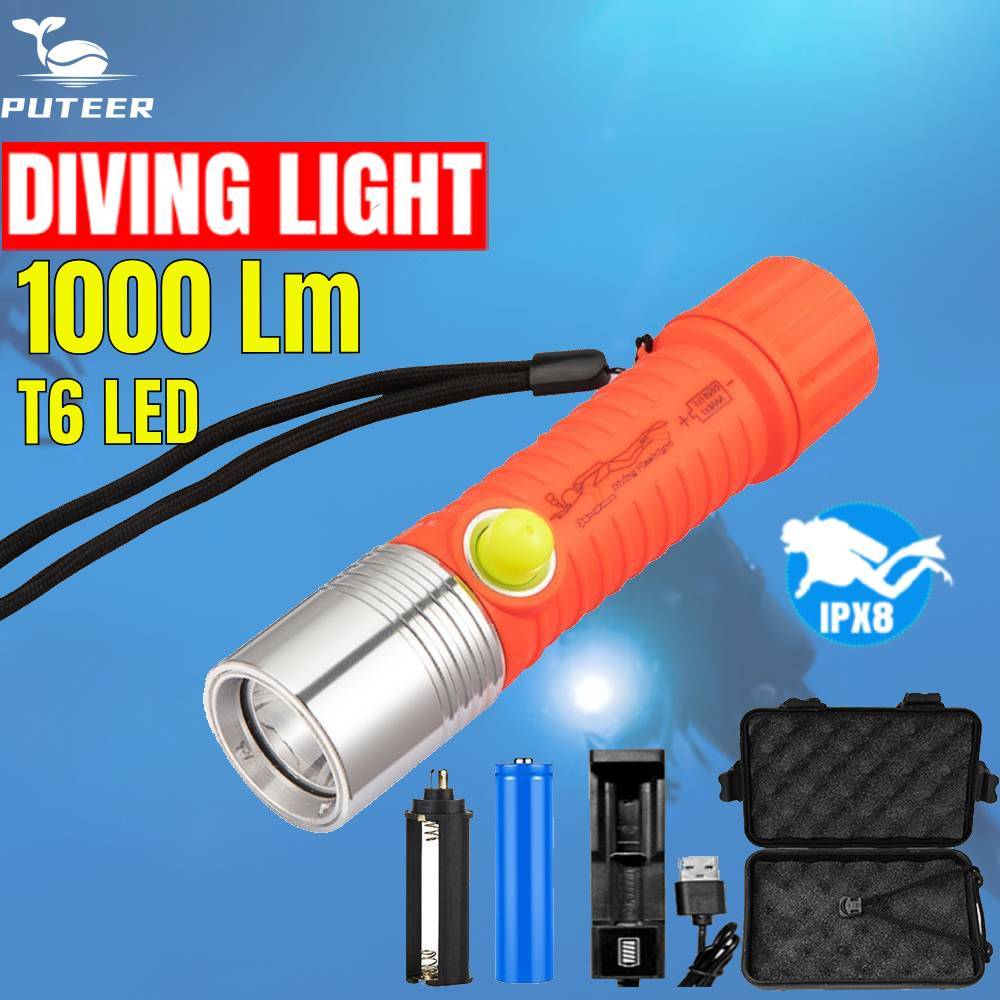 New Waterproof Diving Flashlight Button T6 LED Dive Scuba Light Torch ...