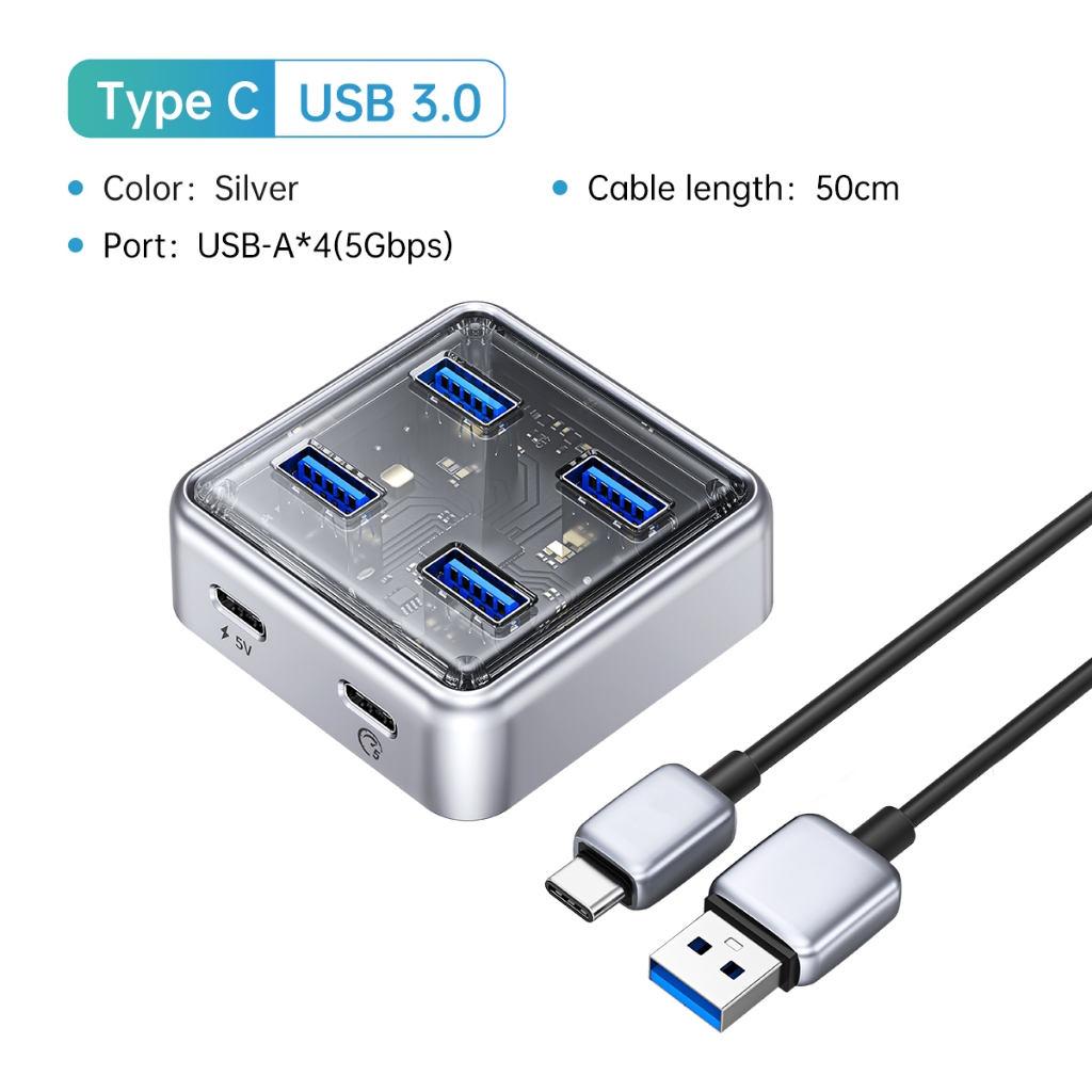 ORICO Transparent Usb C Hub 4 Port Expansion With Power Supply ...