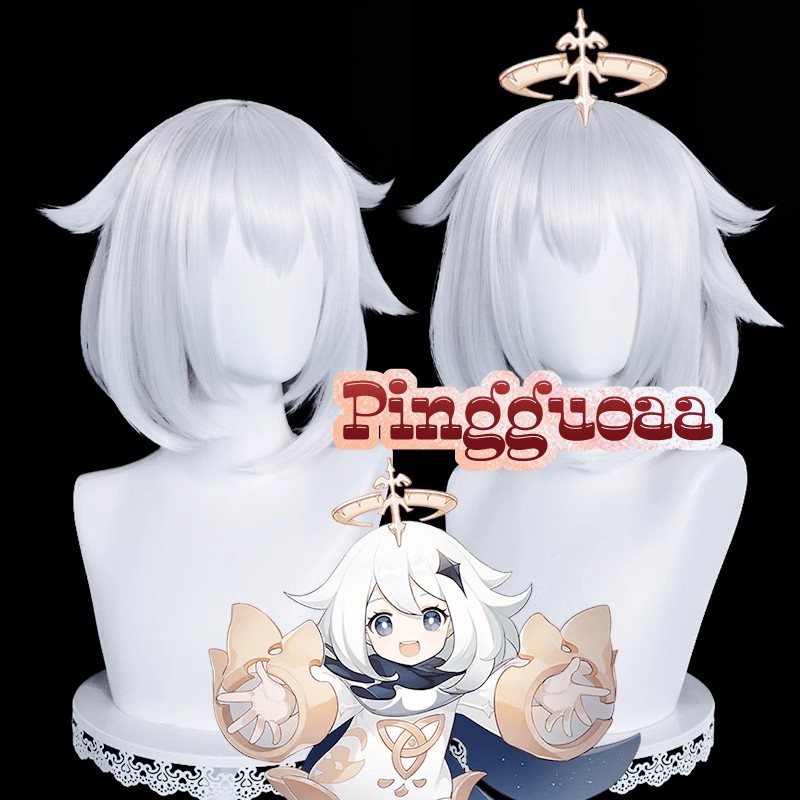 Genshin Impact Paimon Cosplay Wig 36cm Silver White Heat Resistant ...