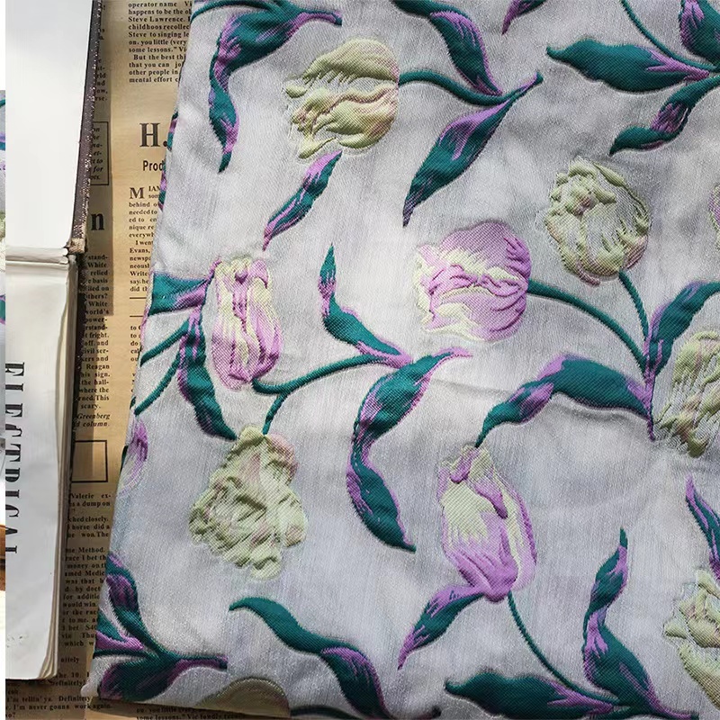 [1 meter]Spring and summer tulip flower embossed yarn-dyed jacquard ...