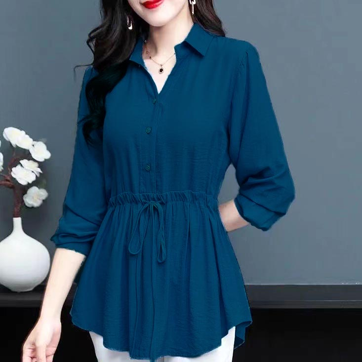 Baju Waist-Tight Chiffon blouse Plus size blouse women blouse Long ...