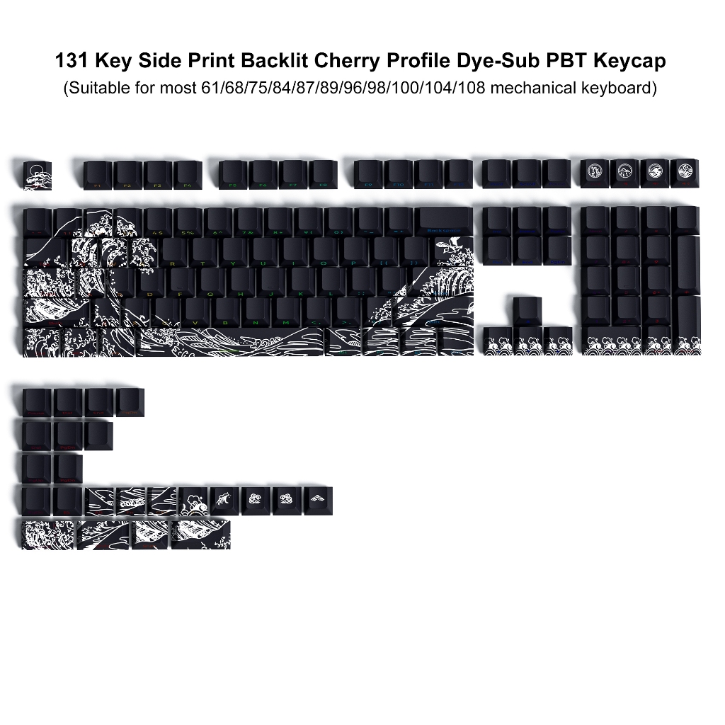 136 Custom Keys Dye Sub Keycaps Side Printed South Shine Through Keycap ...