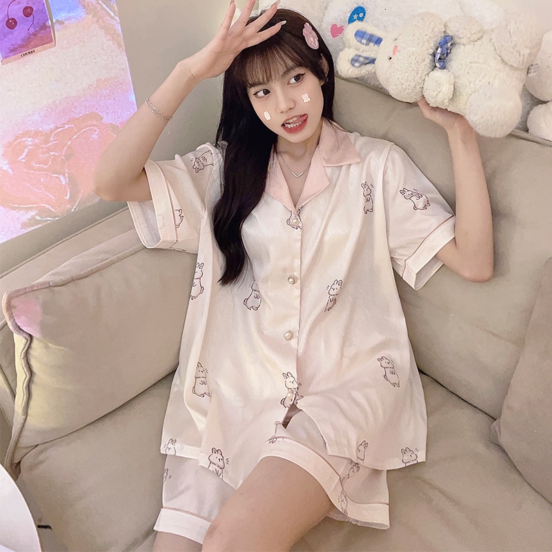 Pajamas Set Women Cute Kuromi Cinnamoroll Home Suit for Women Satin ...