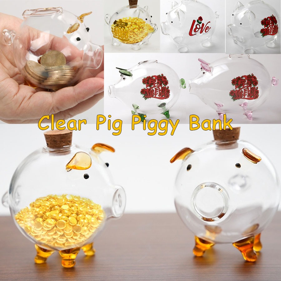 Clear Pig Money Box Coin Bank Pig Shape Clear Coin Bank Cash Container ...