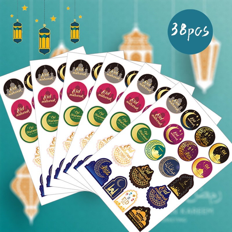 #Ramadan Decoration#38Pcs Eid gift stickers Moon Festival Ramadan label ...