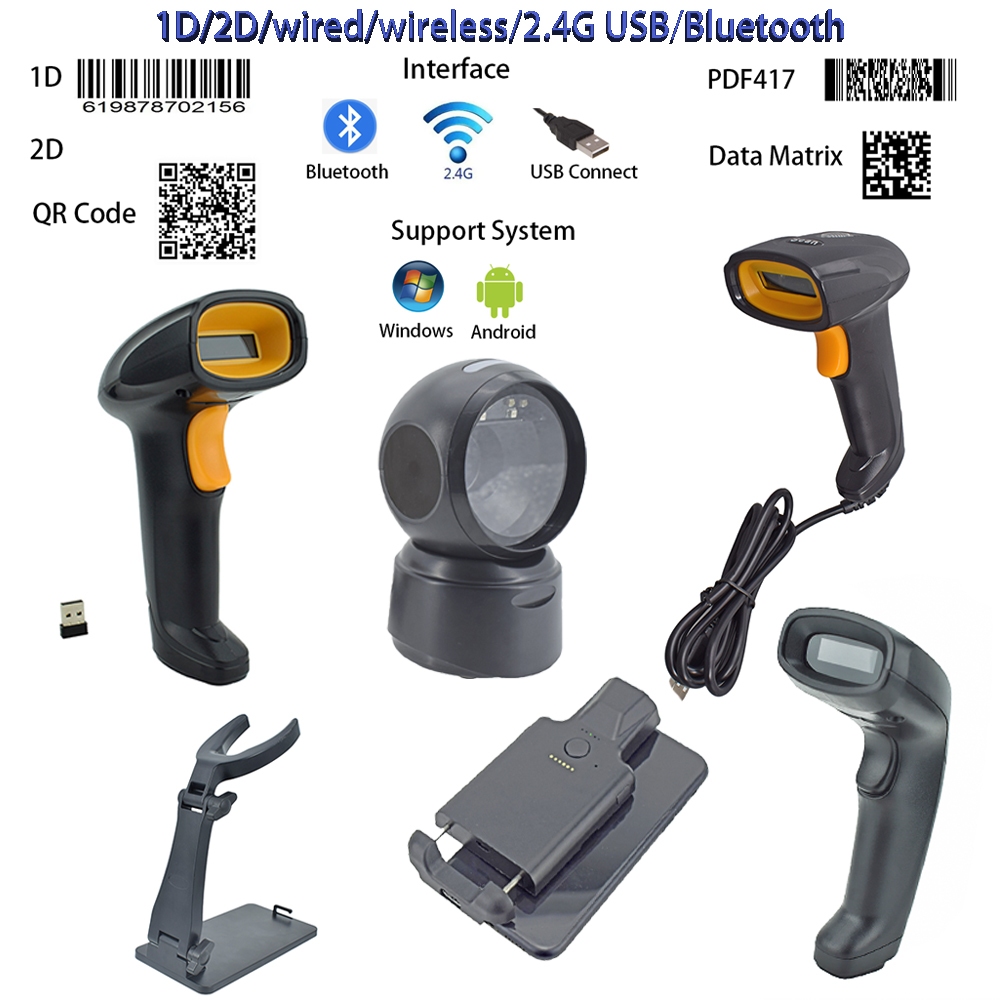 2D 1D QR Barcode Scanner Wireless Bluetooth Barcode Reader Hanheld ...