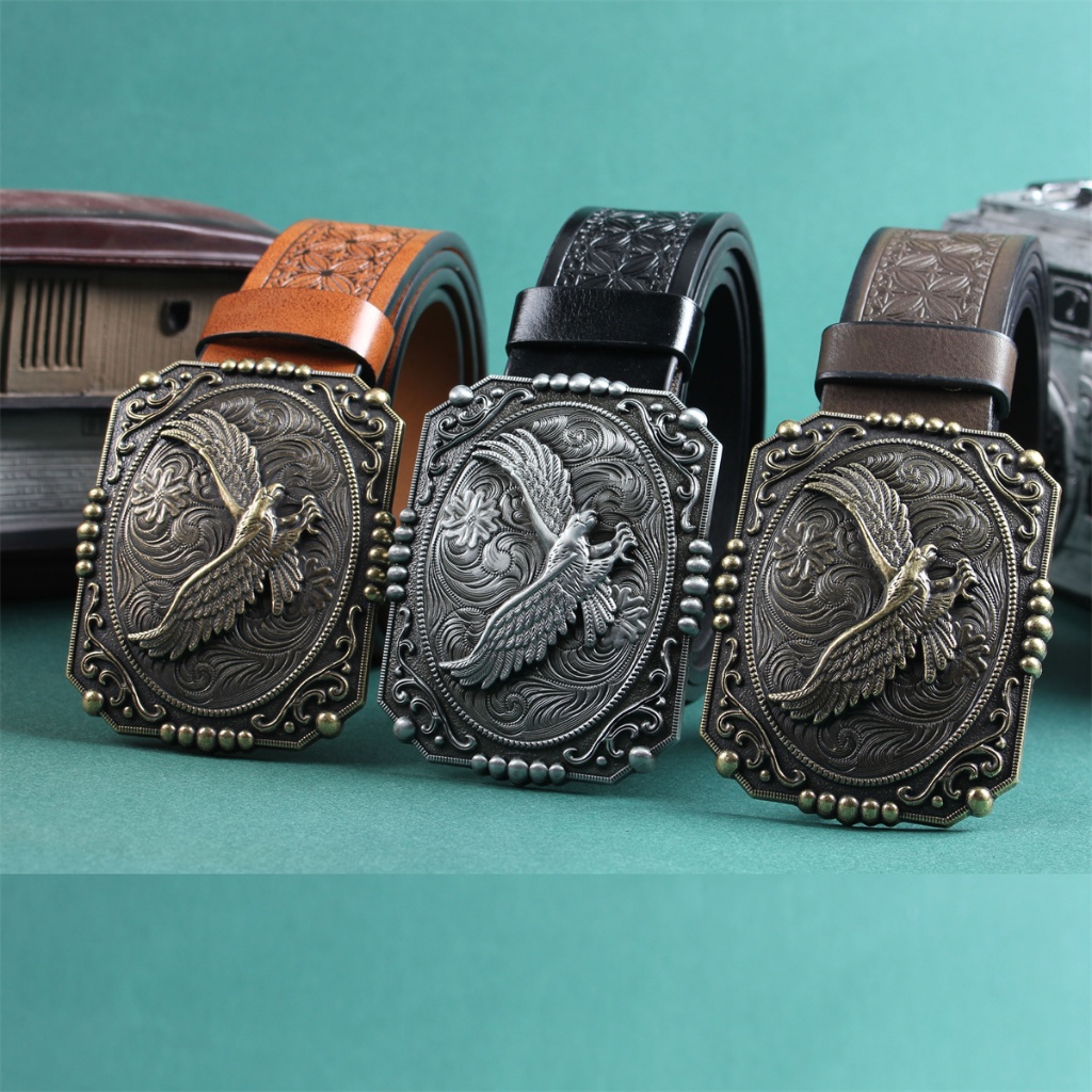 3.7cm wide men's and women's Western Eagle denim style cowhide belt ...
