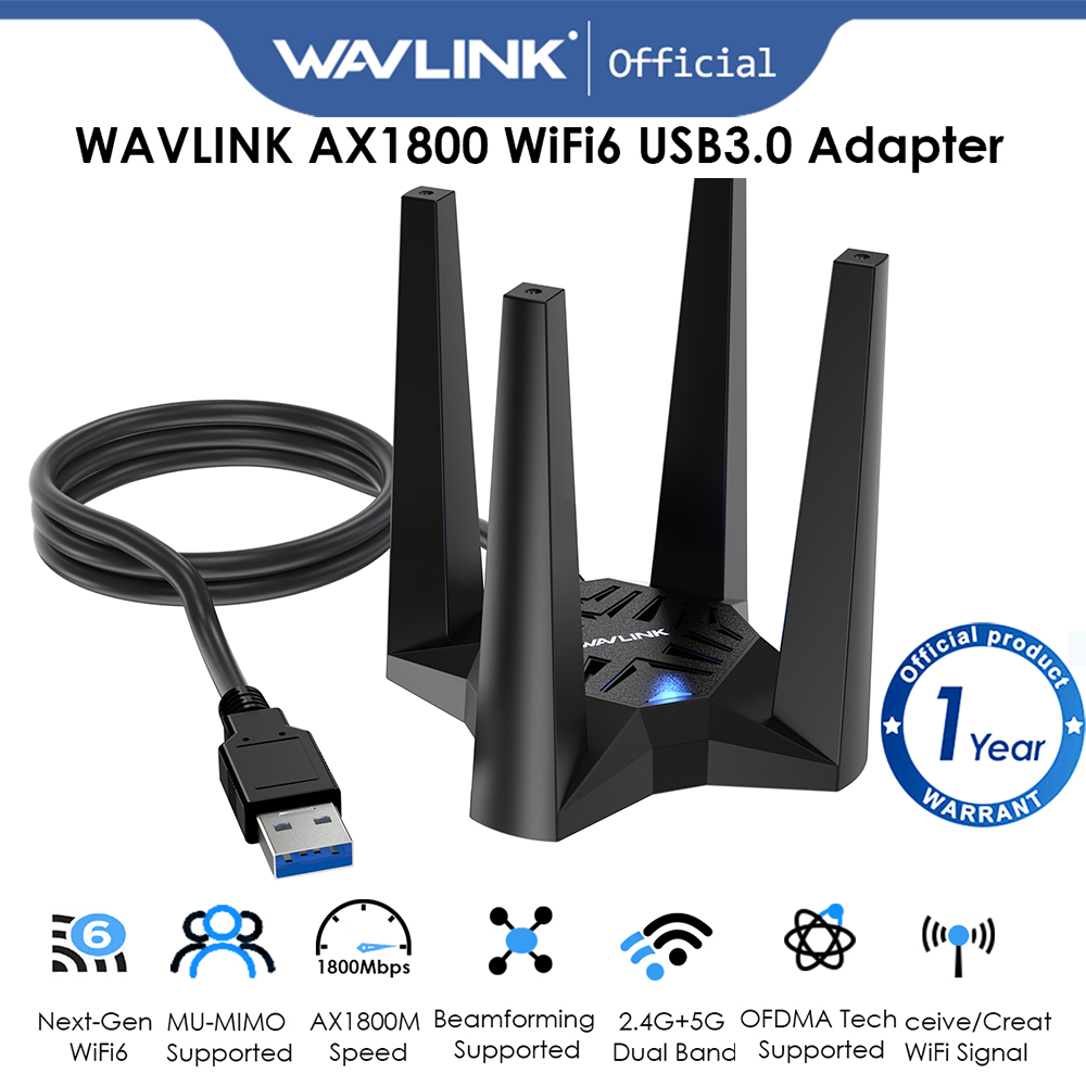 WAVLINK USB WiFi 6 Adapter AX1800 USB WiFi Dongle Dual Band 5Ghz MU ...