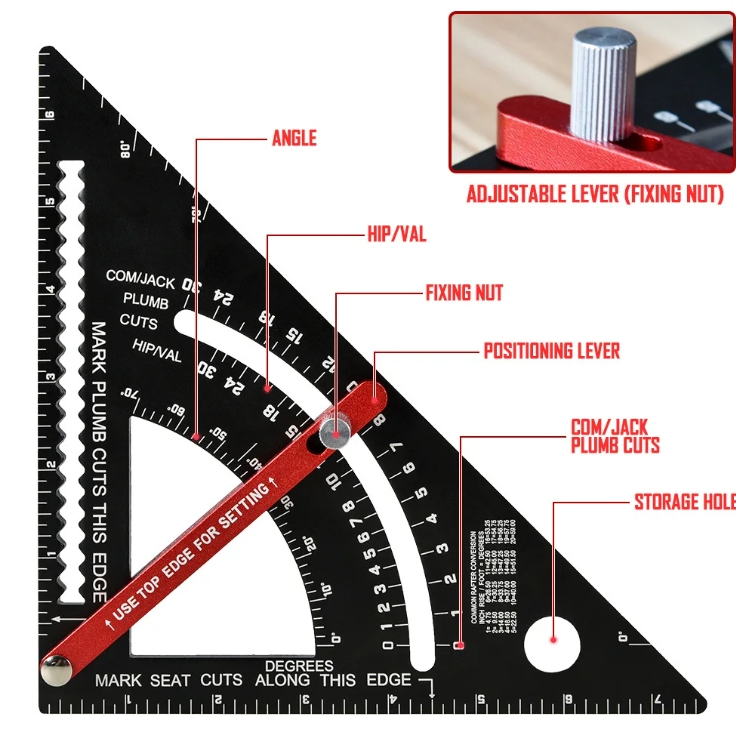 Aluminum 7-inch woodworking triangle ruler adjustable multifunctional ...