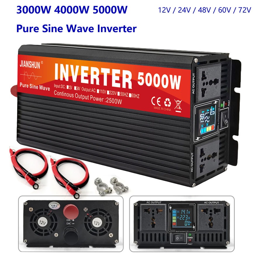 Pure Sine Wave Inverter 5000W 4000W 3000W Double Socket LCD Display DC ...