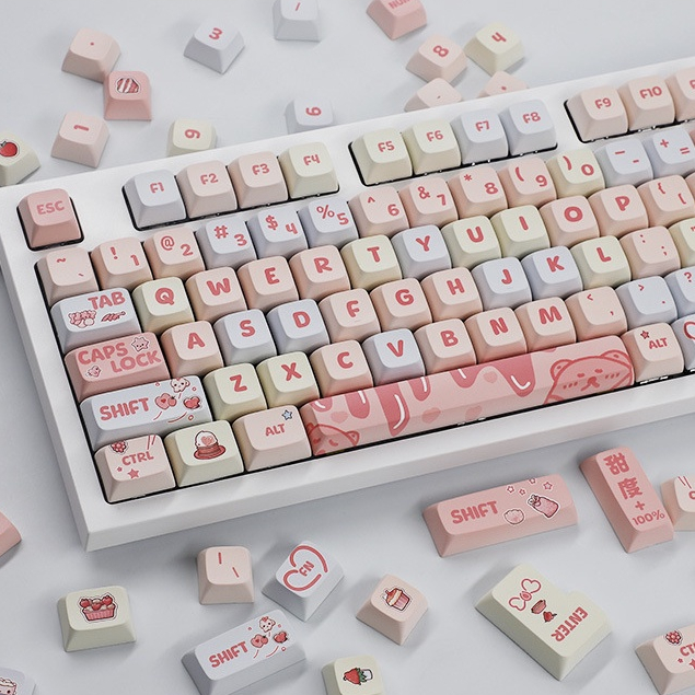 Cream Strawberry Theme Keycap 133 Keys Cute Pink Keycap PTB Five-sided ...