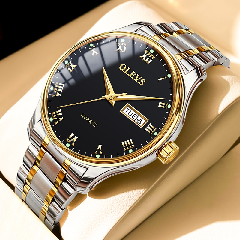 OLEVS Jam Tangan Lelaki Original Waterproof Quartz Luminous Steel ...