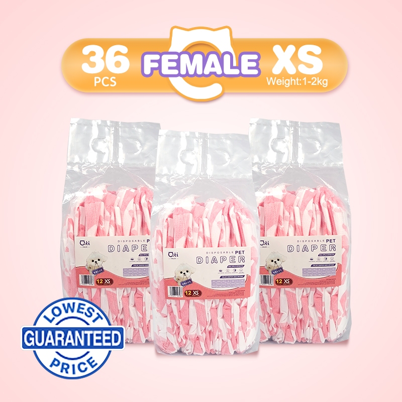 Qti Female Dog Diaper XS Size 36’s for 1-2KG Cat Diaper Pet Disposable ...