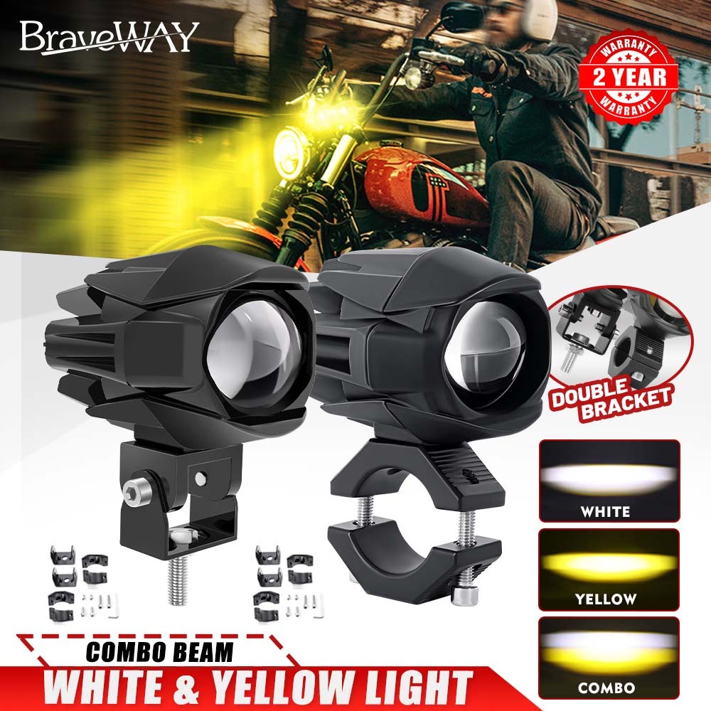 3INCH Super Bright Motorcycle LED Dual Color Spot and Flood Beams Work ...