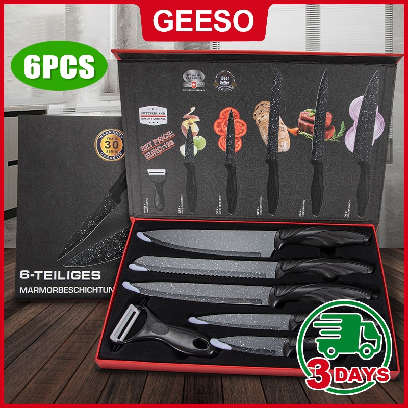 GEESO 6PCS Knife Set Quality Matte Black Stainless Steel Household ...