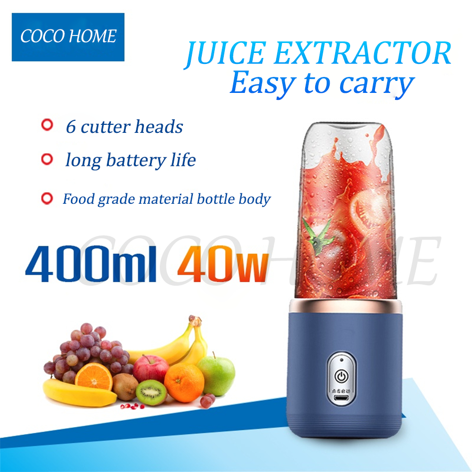 400ML Portable Juicer 6 Blades Blender Mixer Wireless USB Charging ...