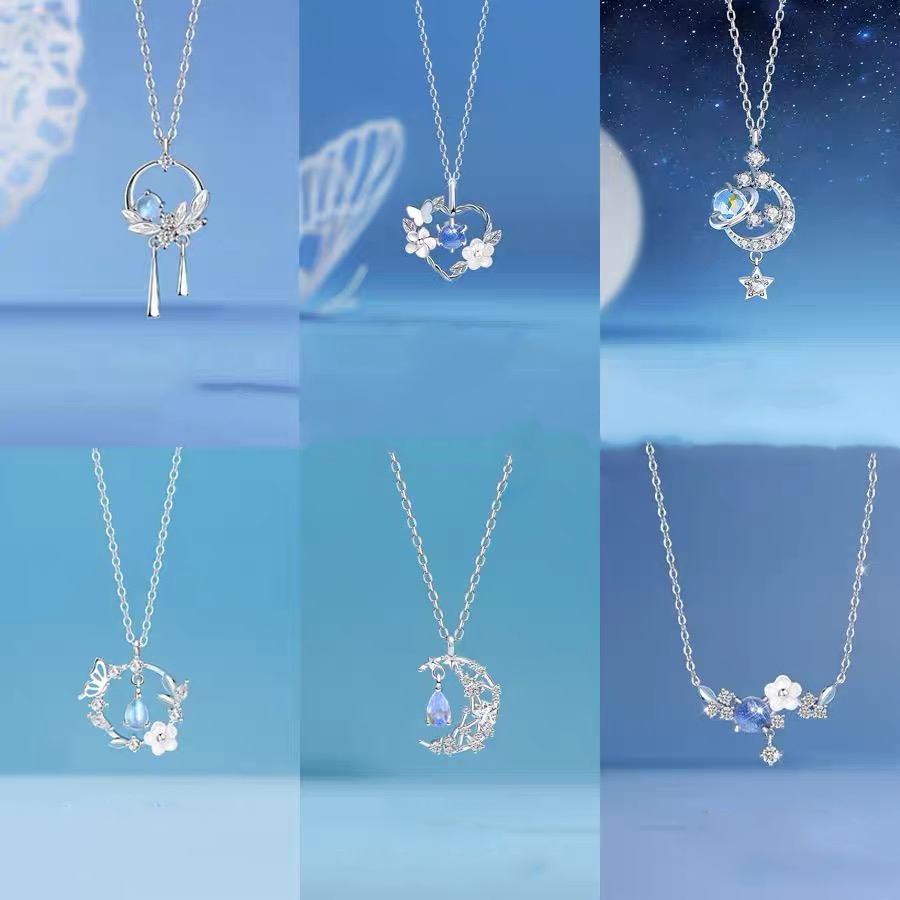 Fashion Korean diamond planet flower necklace women silver color ins ...