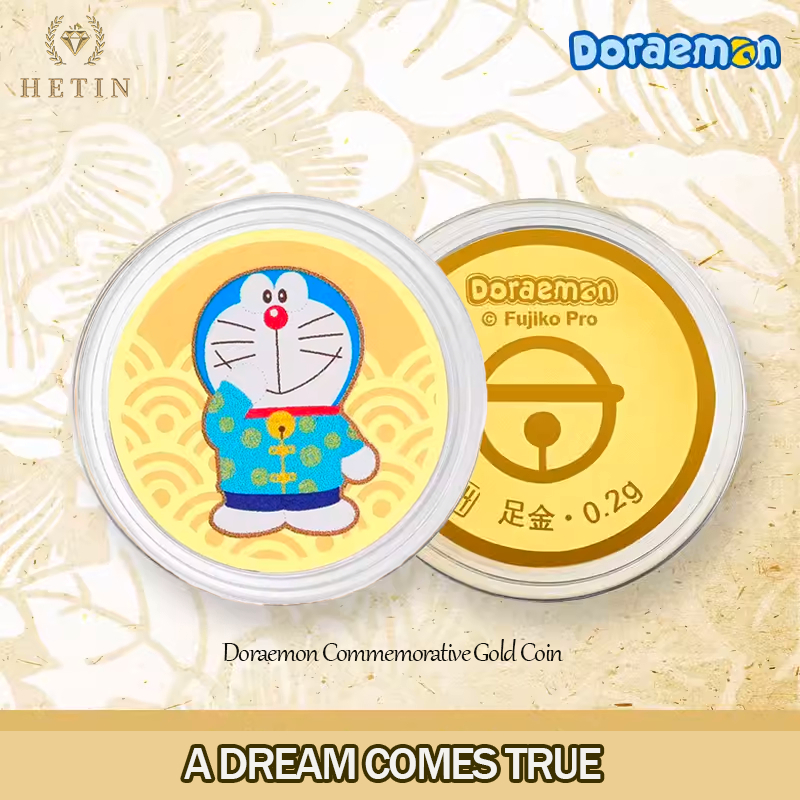 【HETIN】Doraemon Gold Coin Red Packets (0.2g) 999/24K Pure Gold Coin ...