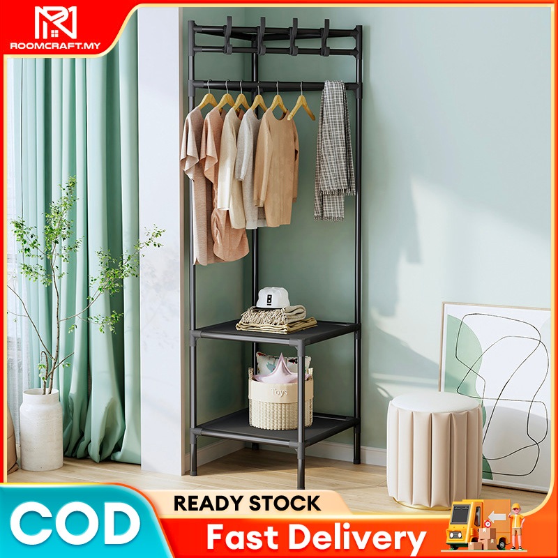 3 Layer Clothes Rack Simple Home Clothes Rack Rak Garis Clothes ...