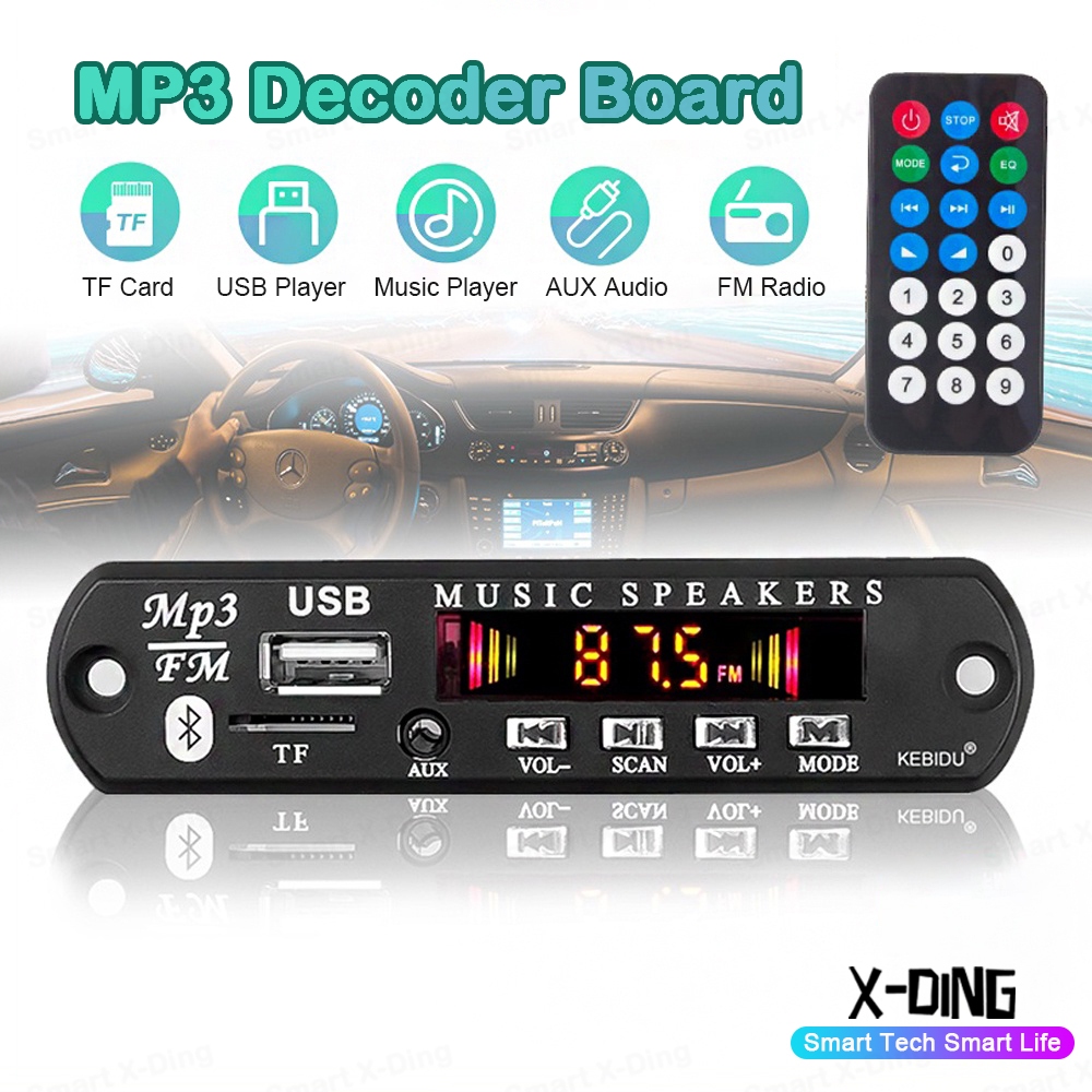 12V Bluetooth 5.0 MP3 Deco Board Module with USB Audio Player WMA WAV ...