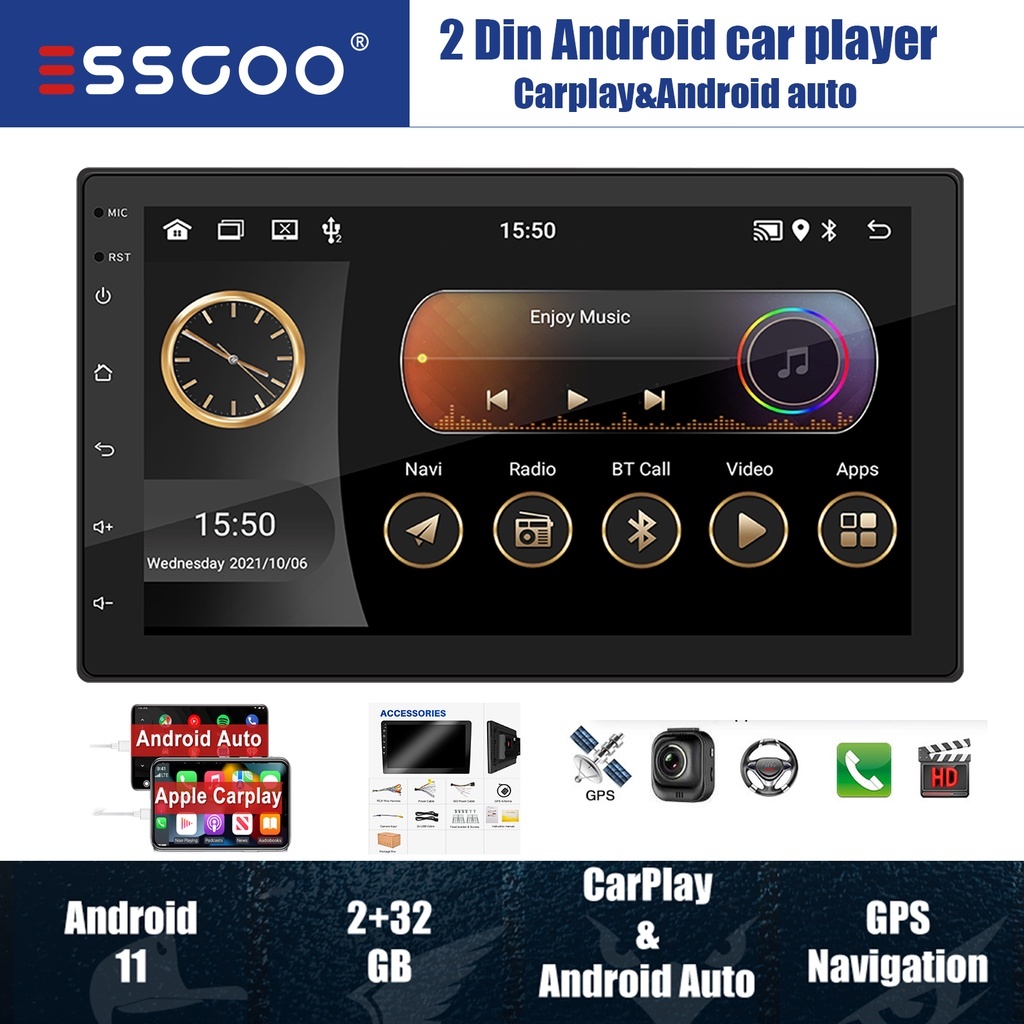 ESSGOO Android 13.0 Car 7" Inch Stereo Bluetooth GPS Double 2 Din MP5 Radio Player 2GB +32GB FM ...