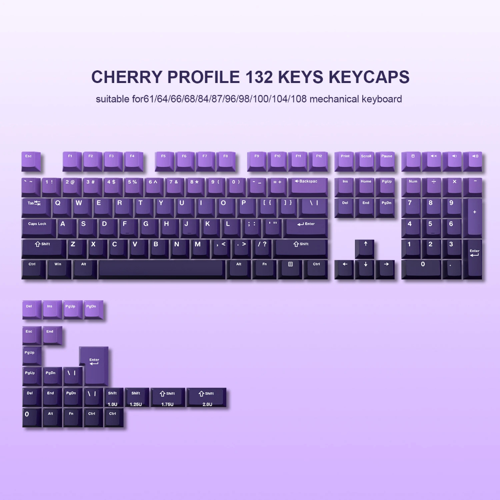 132 Keys Cherry Profile PBT Keycaps Purple/Pink Double Shot Key Caps ...
