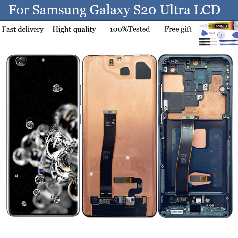 Original AMOLED For Samsung Galaxy S20 Ultra 4G 5G LCD Display Touch Screen With Frame ...