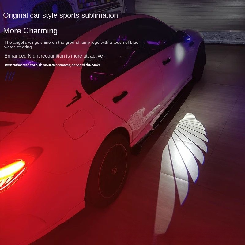（2pcs）Car Angel Wing rearview mirror ground light welcome light high ...