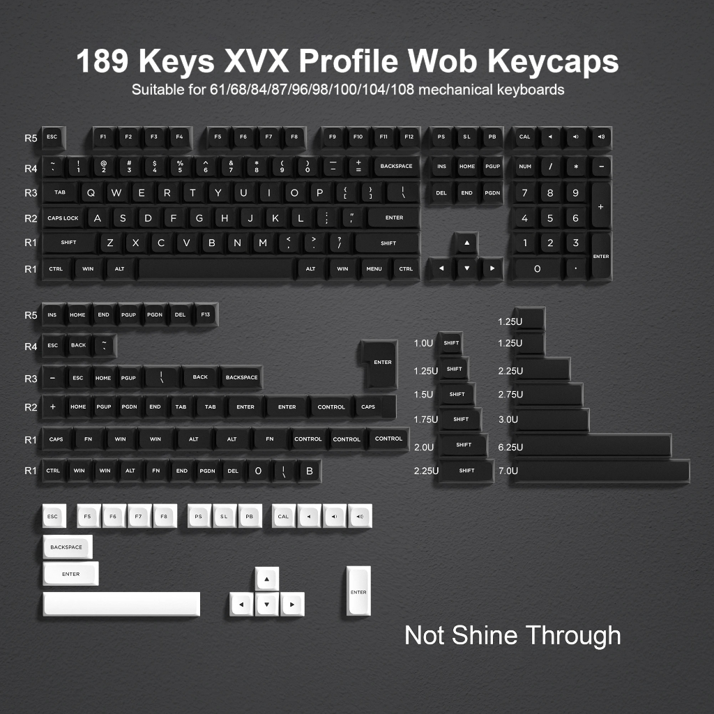 189 Keys Full Set Keyboard Keycaps WOB/BOW ISA Profile Key Cap Double ...