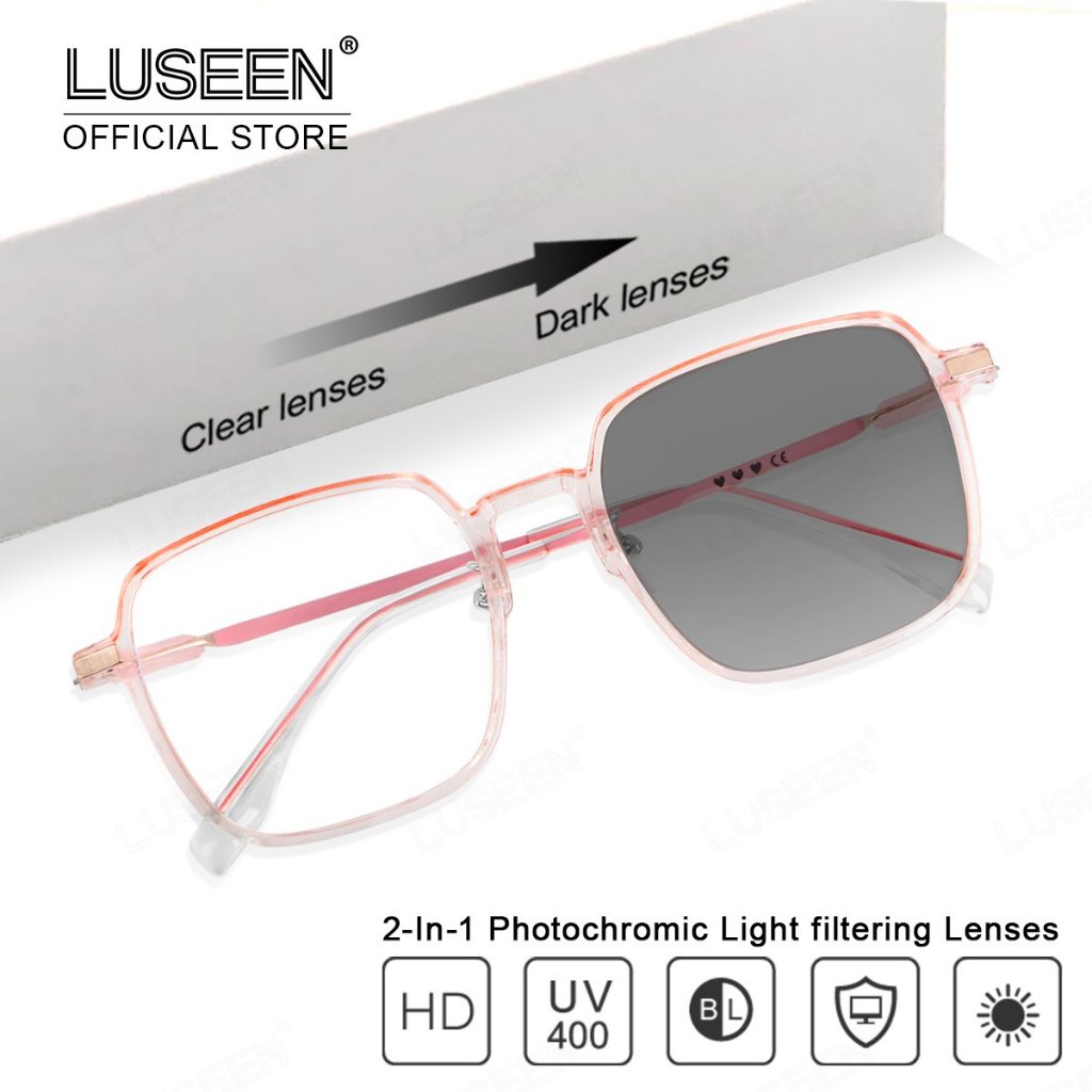 LUSEEN Cermin Mata 2 In 1 Photochromic Eyeglass Square Computer Eyewear ...