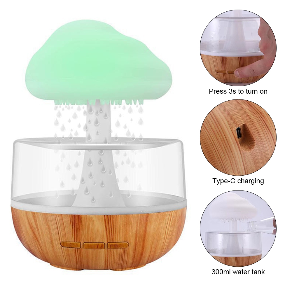 Cloud Raindrop Humidifier Colorful Mushroom Rainforest Aroma Diffuser ...