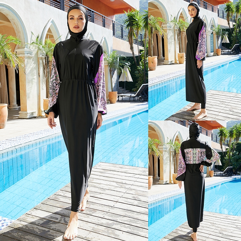 Burkini Swimsuit For Muslim Women Lantern Sleeve Long Robe Paisley ...