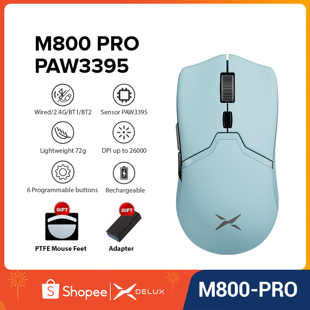 Delux M800 PRO PAW3395/M820 Wireless Gaming Mouse Bluetooth Tri-Mode Connection 26000DPI Huano ...