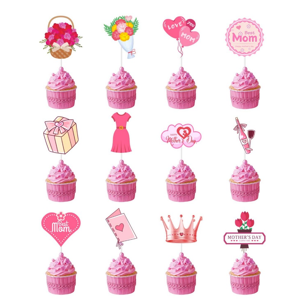 12 Pieces Happy Mother's Day Cupcake Toppers, Paper Mother's Day Cake ...
