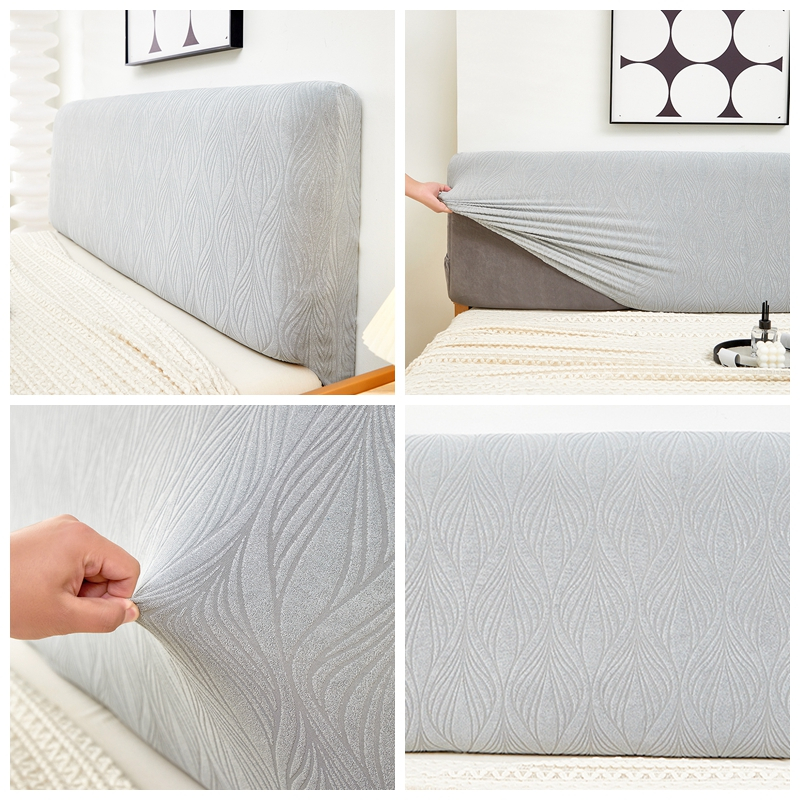 Jacquard Headboard Cover Waterproof Grey/Blue Solid Color High Elastic ...