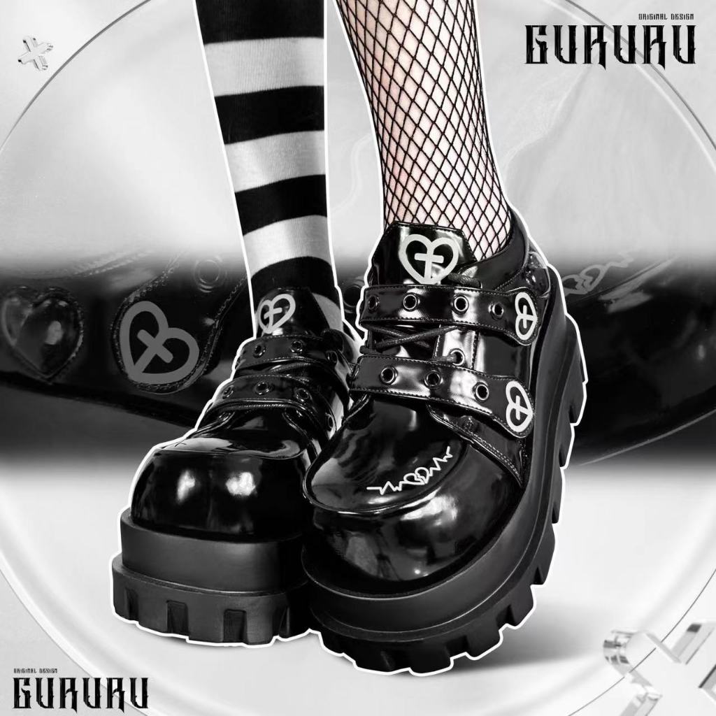 Lolita Shoes Punk Love Cross Macaron subculture Thick Sole Shoes ...