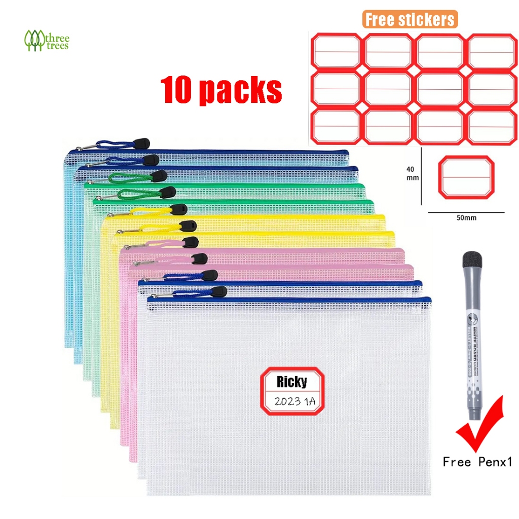10PCS A4 Size Zipper Pockets With Identification note, Thick Waterproof ...