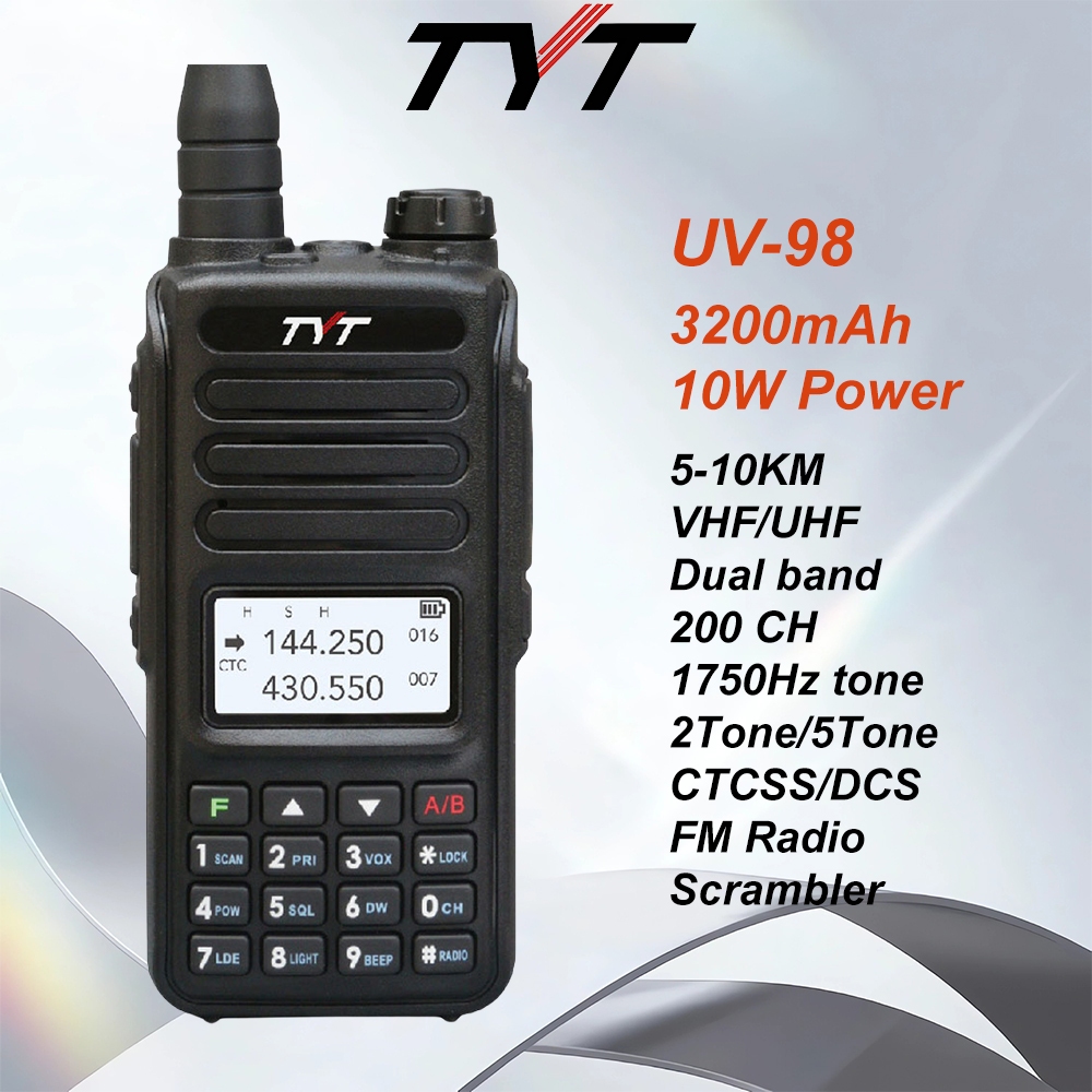 TYT TH-UV 98 Walkie Talkie 3200 mAh 200CH VHF/UHF Dual Band 10W Jarak panggilan 10km | Shopee ...